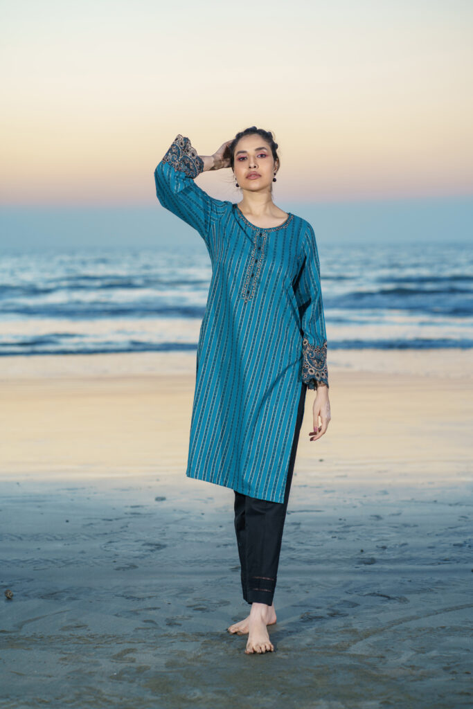 Yohini Blue Cotton 1 Pc Kurti | Elegant Daily Wear BD
